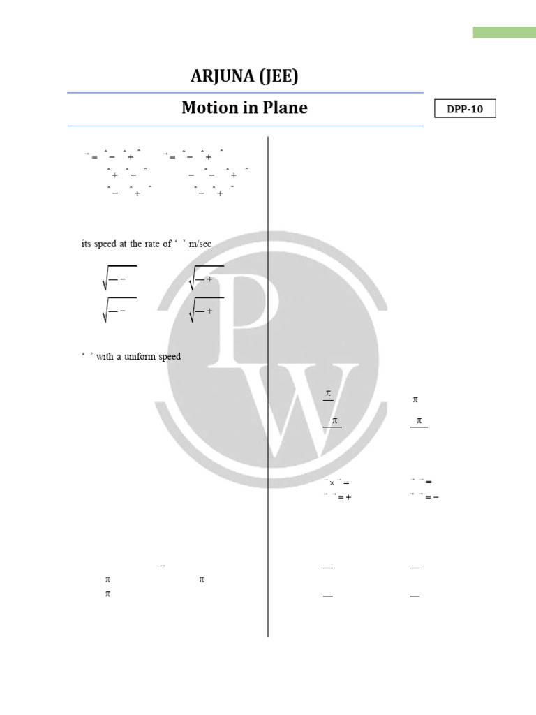 Motion in A Plane - DPP 10 (LEC - 17) | PDF | Acceleration | Velocity