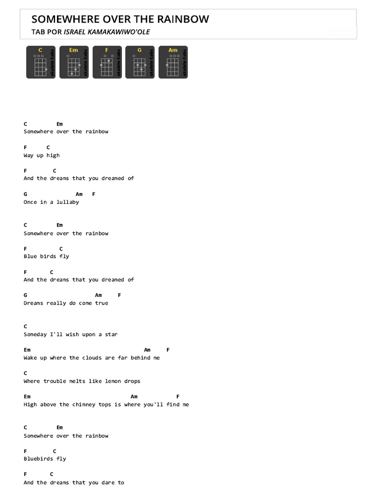 Somewhere Over The Rainbow Tab Por Israel Kamakawiwo - Ole - Ukulele ...