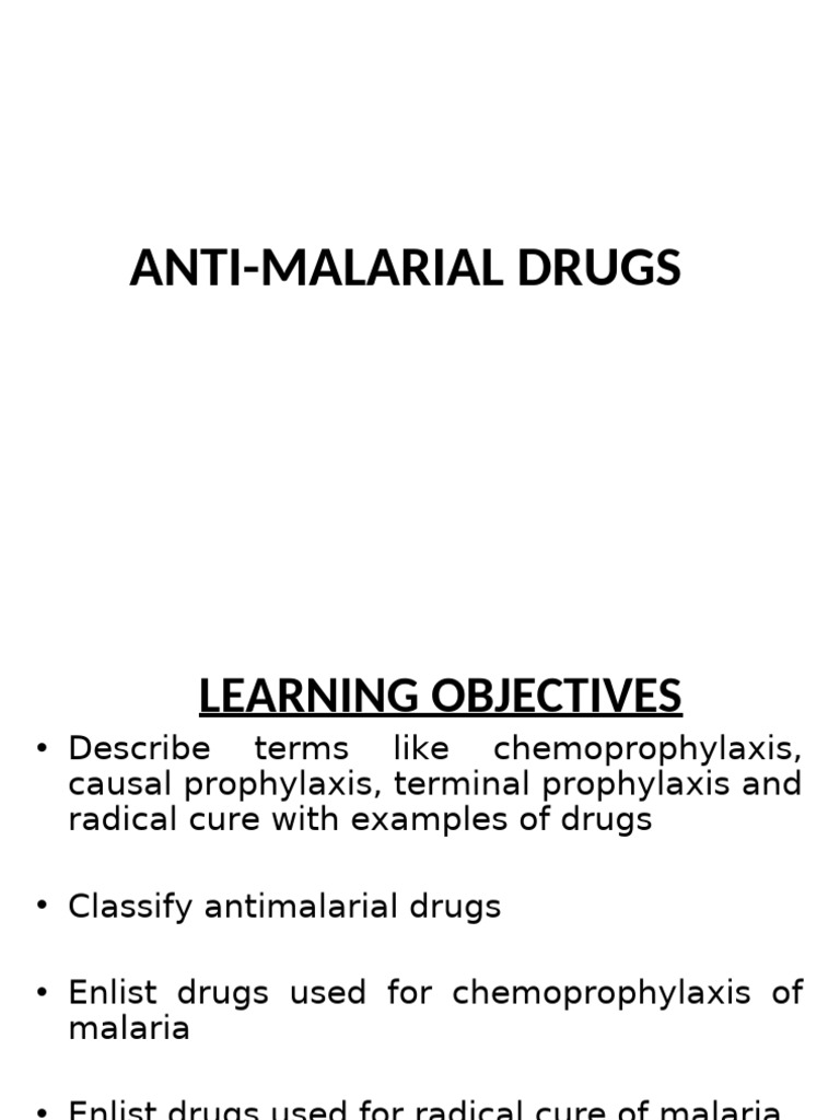 Anti Malarial Drugs | PDF | Drugs | Clinical Medicine