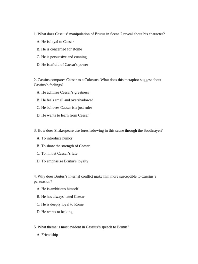 MCQ of Julius Caesar Act 1 Scene 2 | PDF | Julius Caesar