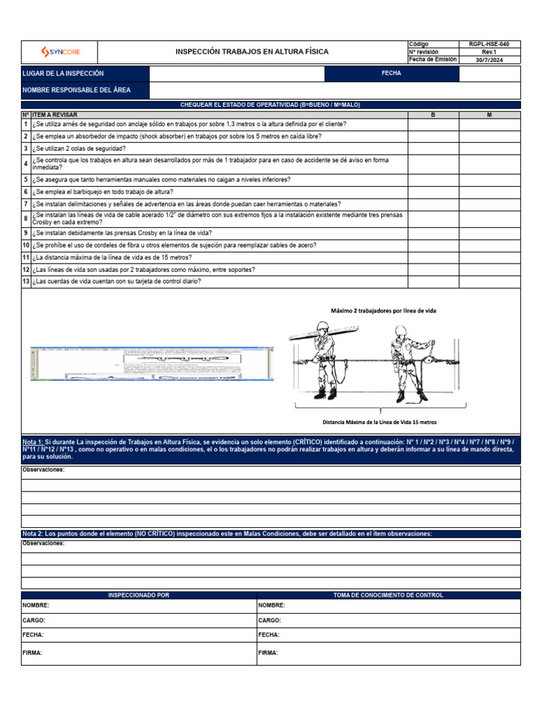 Inspección de Seguridad en Altura | PDF