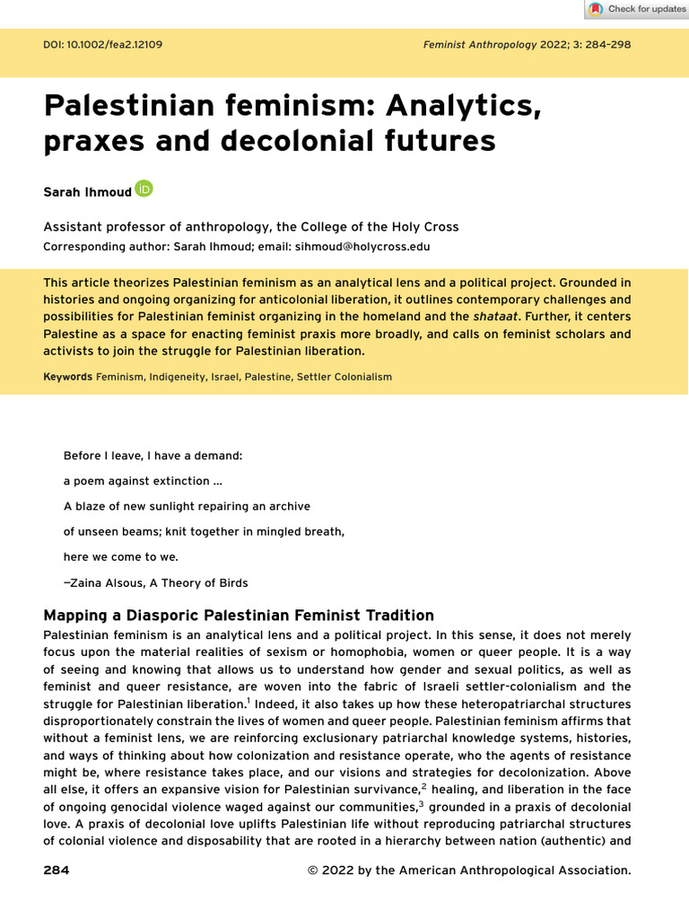 Palestinian Feminism: Decolonial Insights | PDF | Feminism | Gender Studies