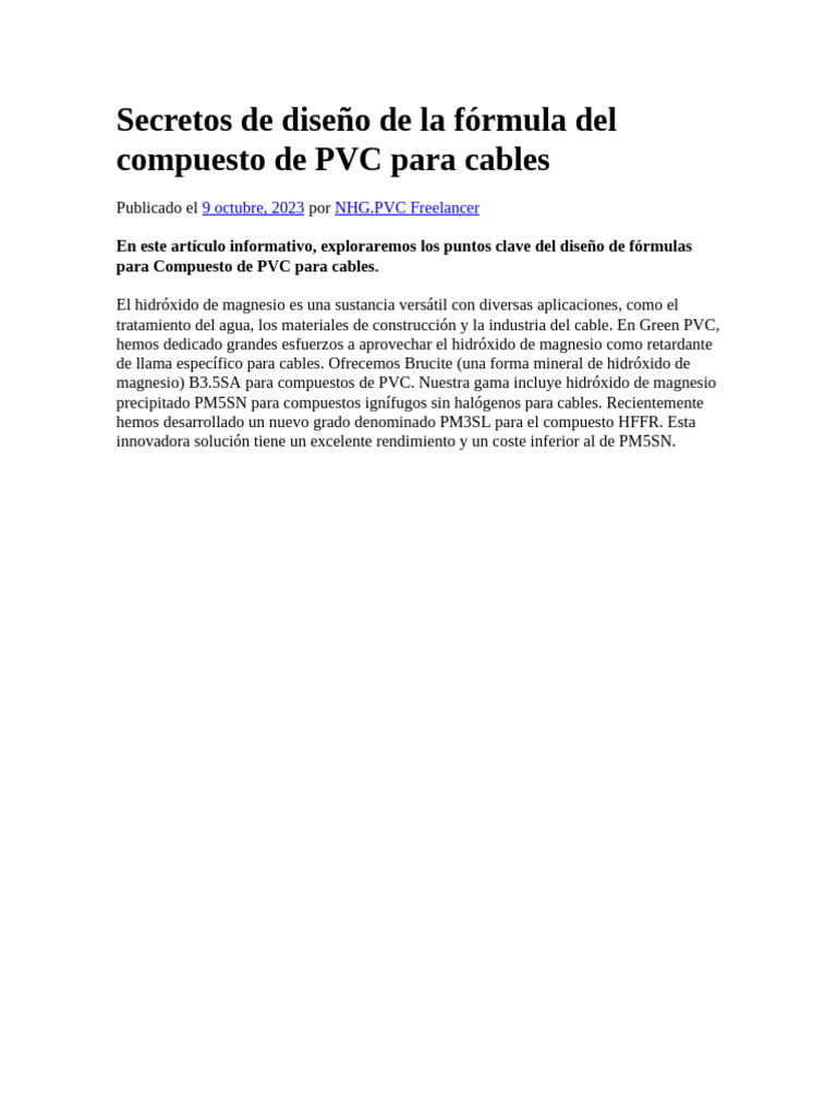 Fórmula del Compuesto de PVC para Cables | PDF | Cloruro de polivinilo ...