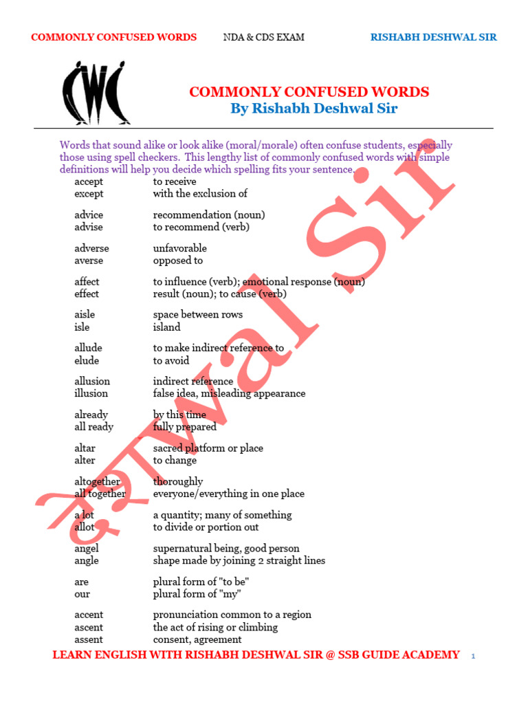 Most Commonly Confused Words | PDF | Verb