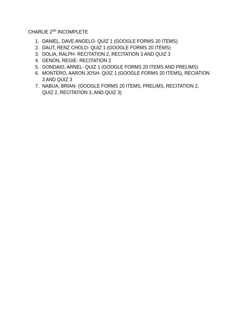 Charlie 2nd Incomplete | PDF