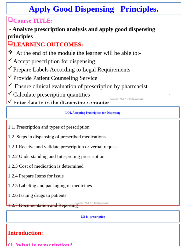 Good Dispensing Principles Overview | PDF | Medical Prescription | Pharmacy