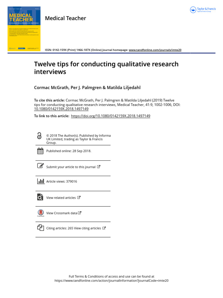 12 Tips for Qualitative Research Interviews | PDF | Interview ...