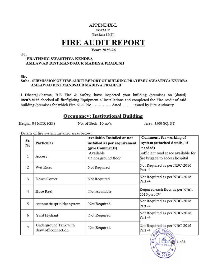 Prathmic Swasthya Kendra - 2025 | PDF | Firefighting | Safety