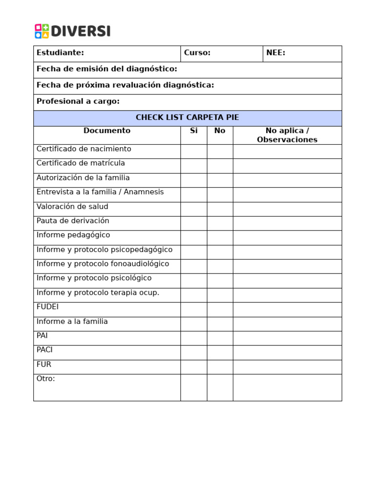 Checklistdocumentacion PIE | PDF