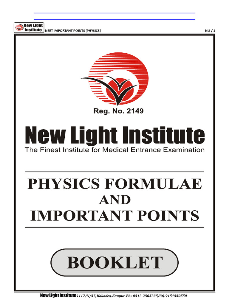 Newlight Physics Formula and Revision Booklet | PDF | Acceleration | Force