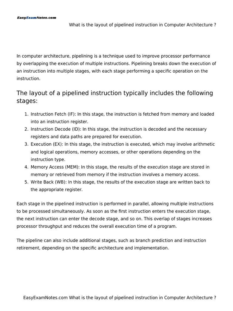 What Is The Layout of Pipelined Instruction in Computer Architecture | PDF | Central Processing ...
