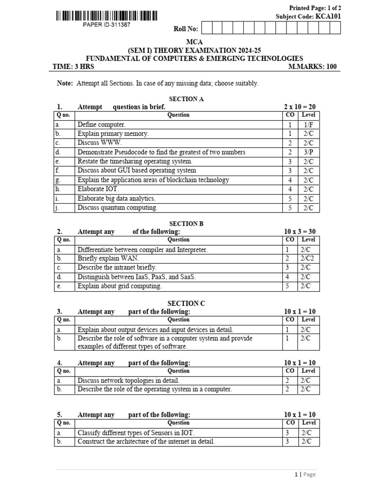Kca101 Fundamental of Computers Emerging Technologies | PDF | Computing | Computer Science