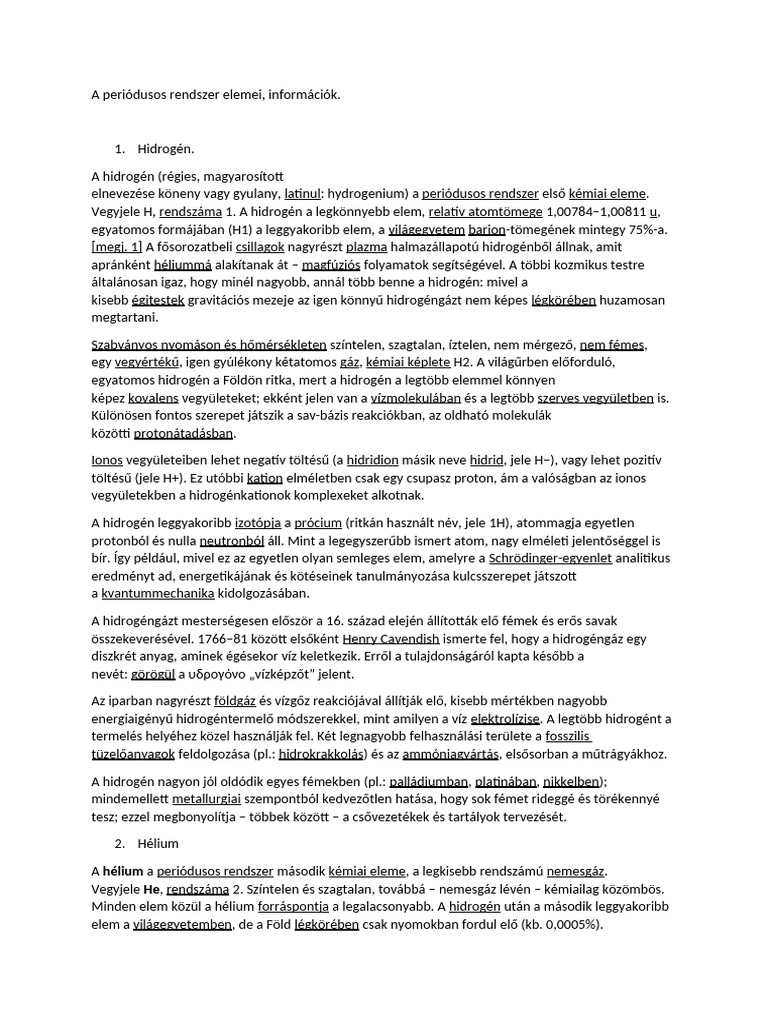 A Periódusos Rendszer Elemei | PDF