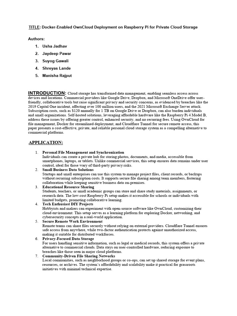 Docker-Enabled OwnCloud Deployment on Raspberry Pi for Private Cloud Storage | PDF | Cloud ...