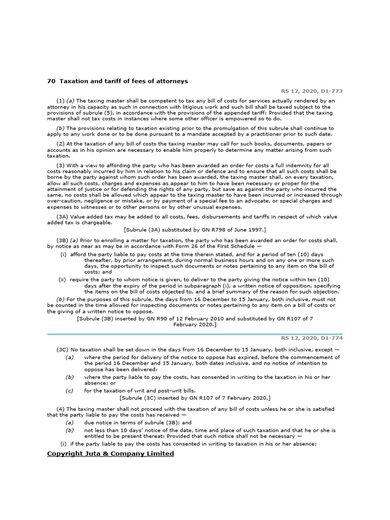 Uniform Rule 70 Taxation and Tariff of Fees of Attorneys | PDF | Taxes ...