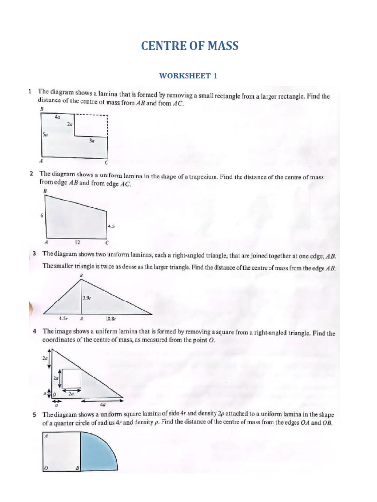 Centre of Mass - WS 1 | PDF