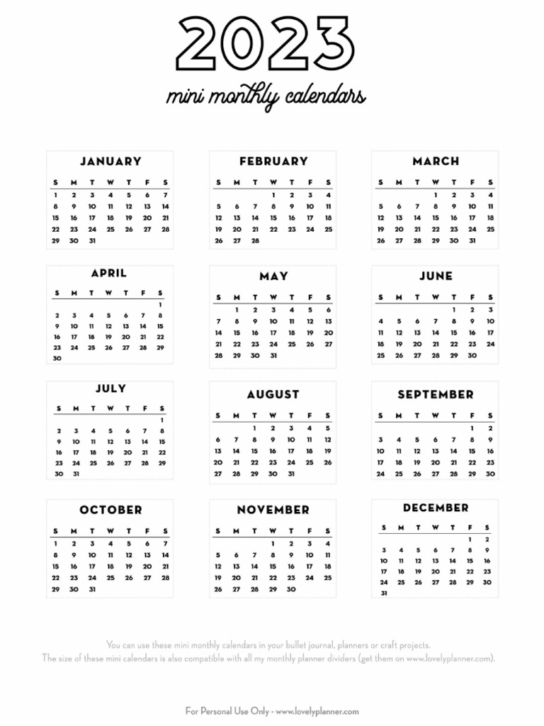 PDF 2023 Mini Calendars - by Lovely Planner | PDF