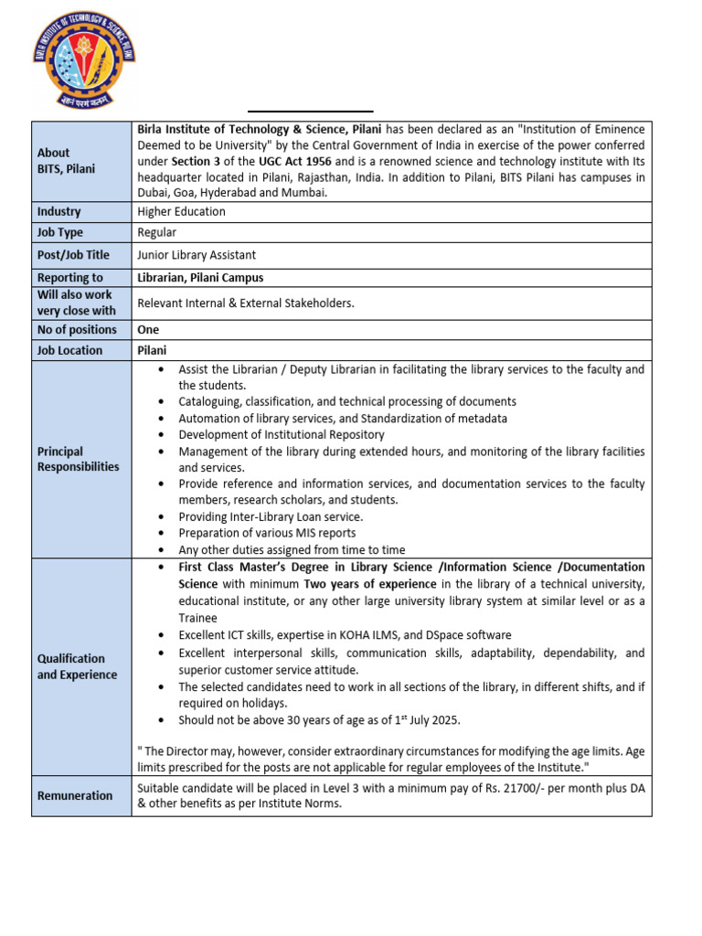 JD-Junior Library Assistant | PDF | Libraries