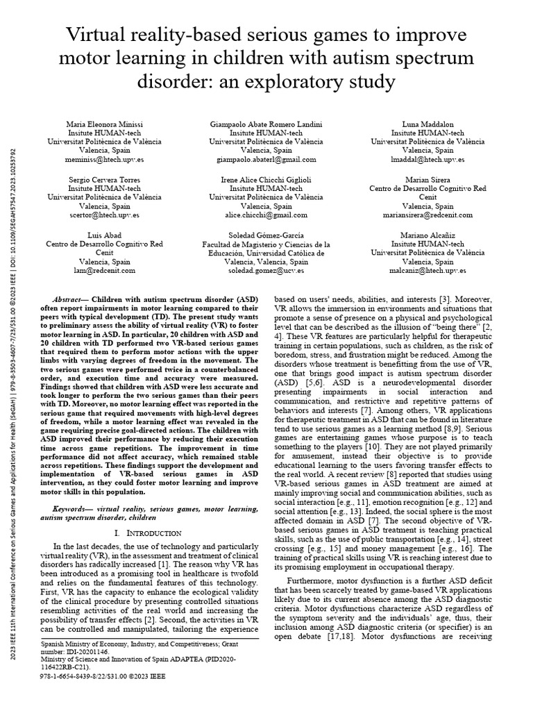 VR Games Enhance Motor Learning in ASD | PDF | Autism | Virtual Reality