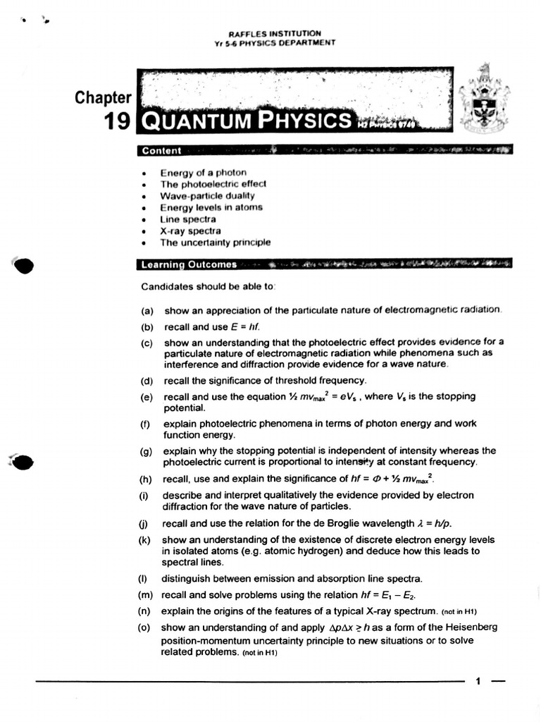 Chapter 19 - Quantum Physics Notes | PDF