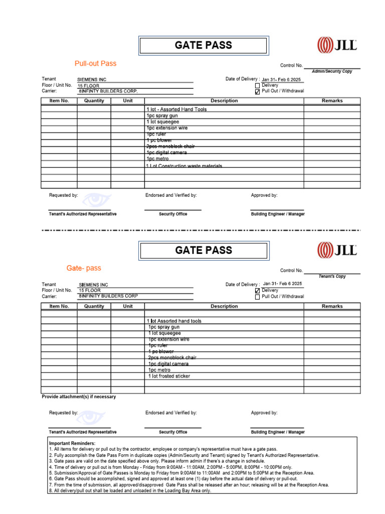 Gate Pass Form for Deliveries and Withdrawals | PDF | Chess Theory ...