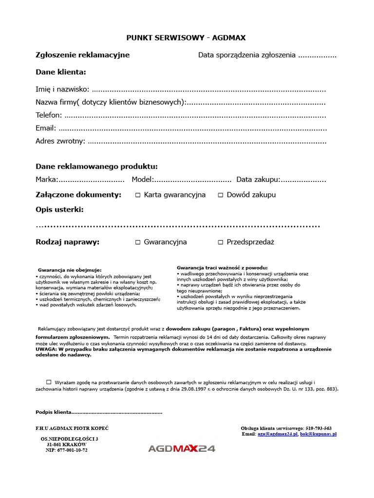 Formularz Reklamacyjny | PDF