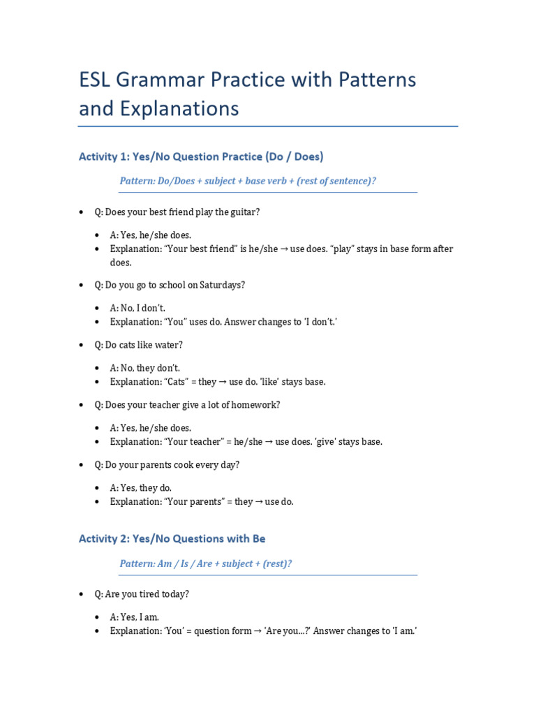 ESL Grammar Activities With Explanations | PDF | Grammatical Number ...