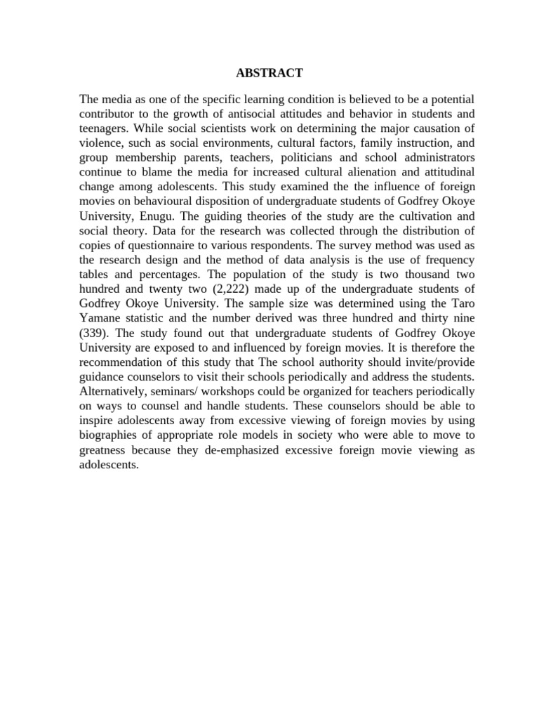 Influence of Foreign Movie On The Behavioural Disposition of Student ...