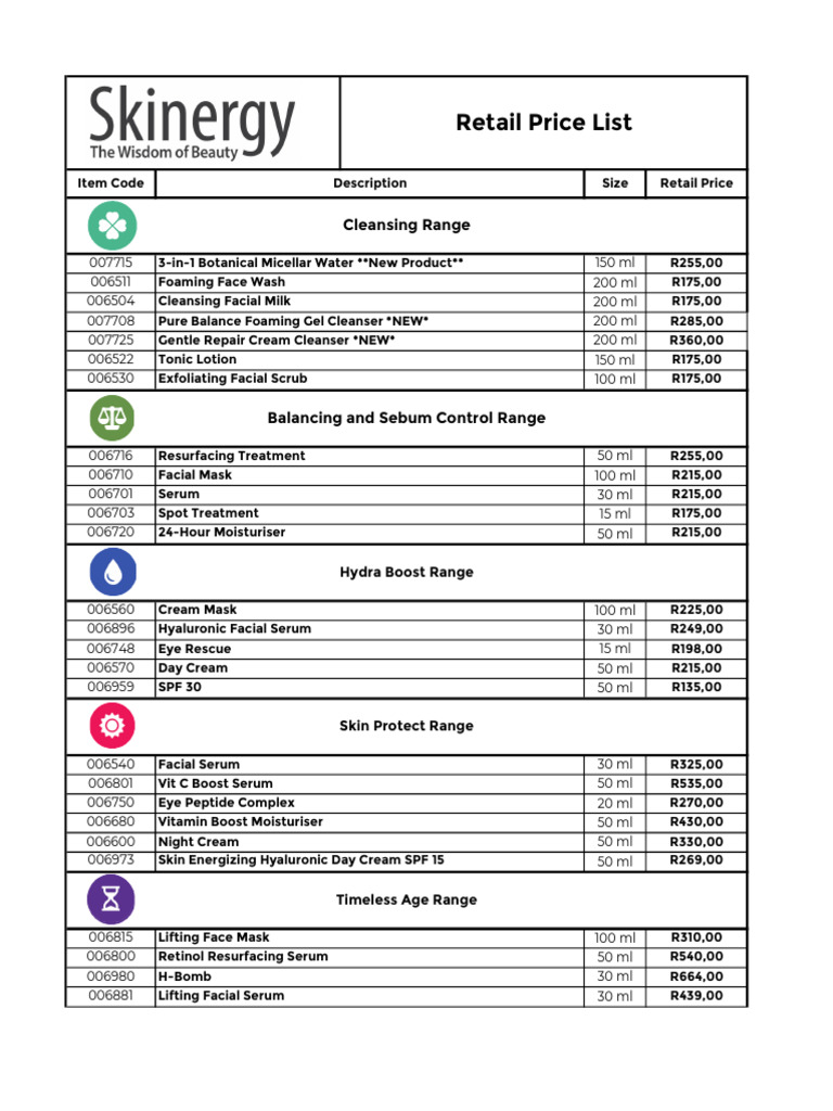 Skinergy 3-24 Retail Price List vs.01.04.2025 | PDF | Skin Care ...