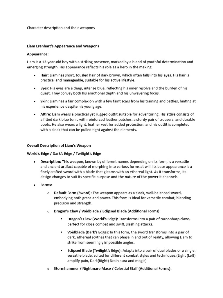 Character Description and Their Weapons (Editable) | PDF | Alchemy | Armour