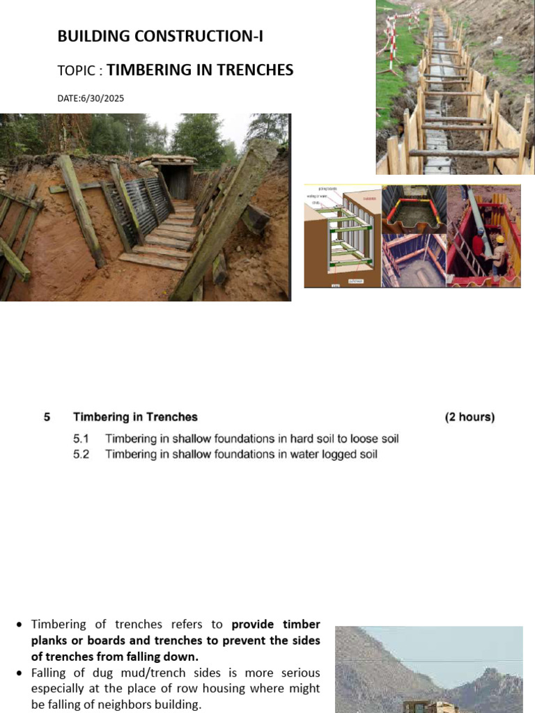 Timbering Techniques for Trenches | PDF | Trench | Deep Foundation