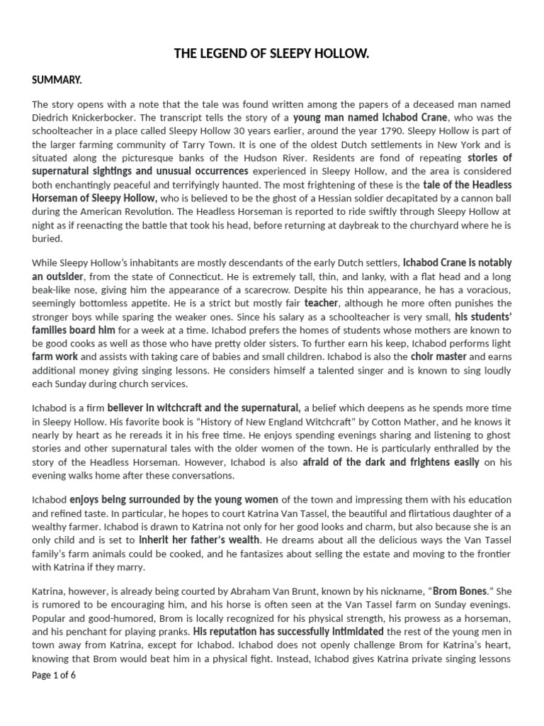 The Legend of Sleepy Hollow Summary | PDF | The Legend Of Sleepy Hollow