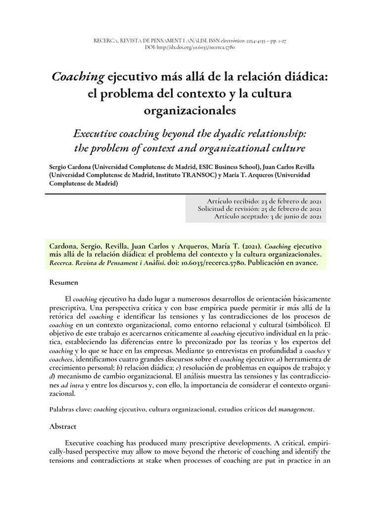 Coaching Ejecutivo Mas Alla de La Relaci | PDF | Ciencias del comportamiento | Sicología