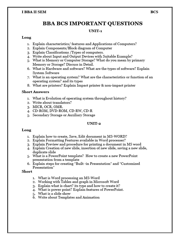 Bba Bcs Imp Question-2024 | PDF