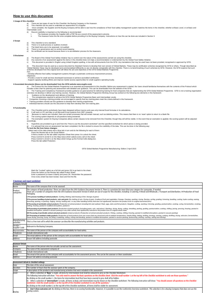 GFSI Basic and Intermediate Level Checklist | PDF | Hygiene | Food Safety