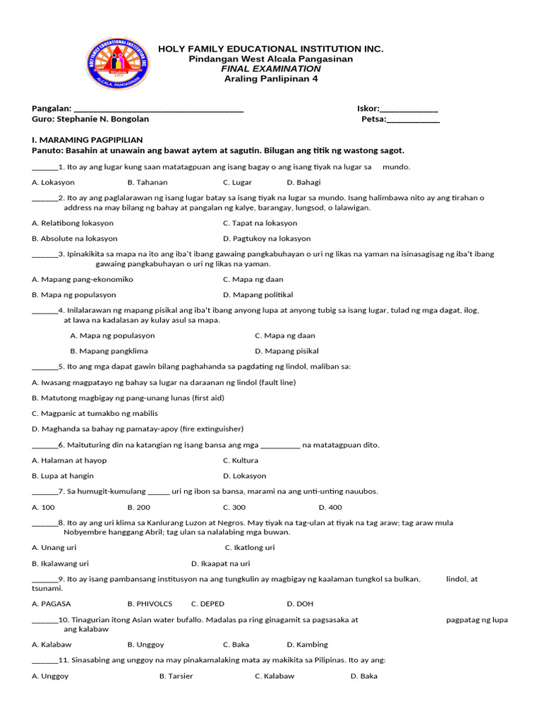Final Grade 4 | PDF