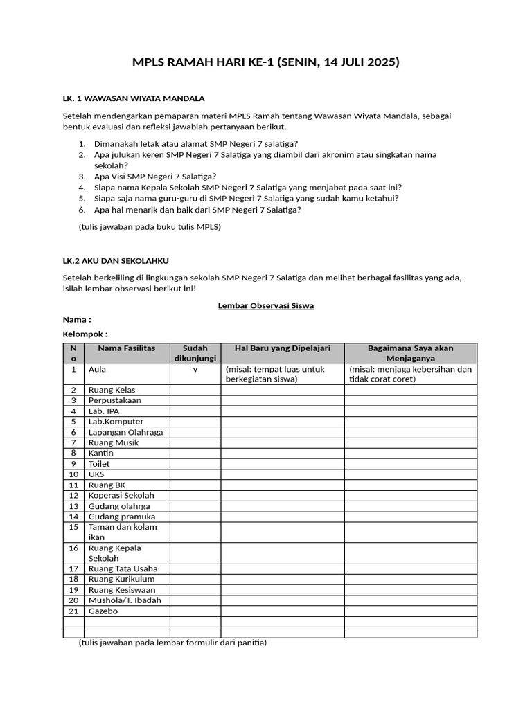 Lembar Kerja MPLS Ramah H.1 | PDF
