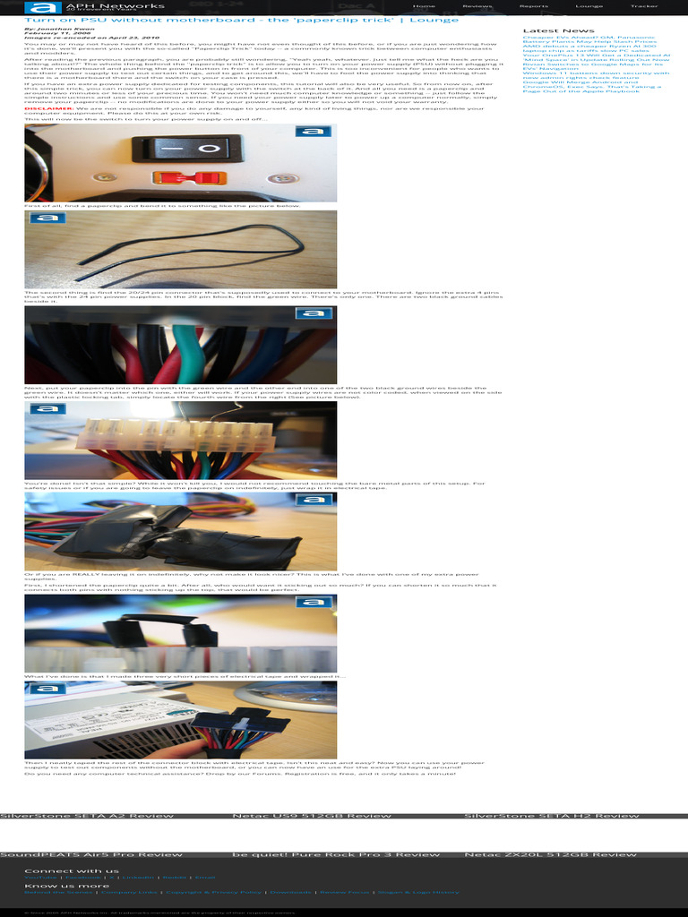 Turn On PSU Without Motherboard - The 'Paperclip Trick' - Lounge - APH ...