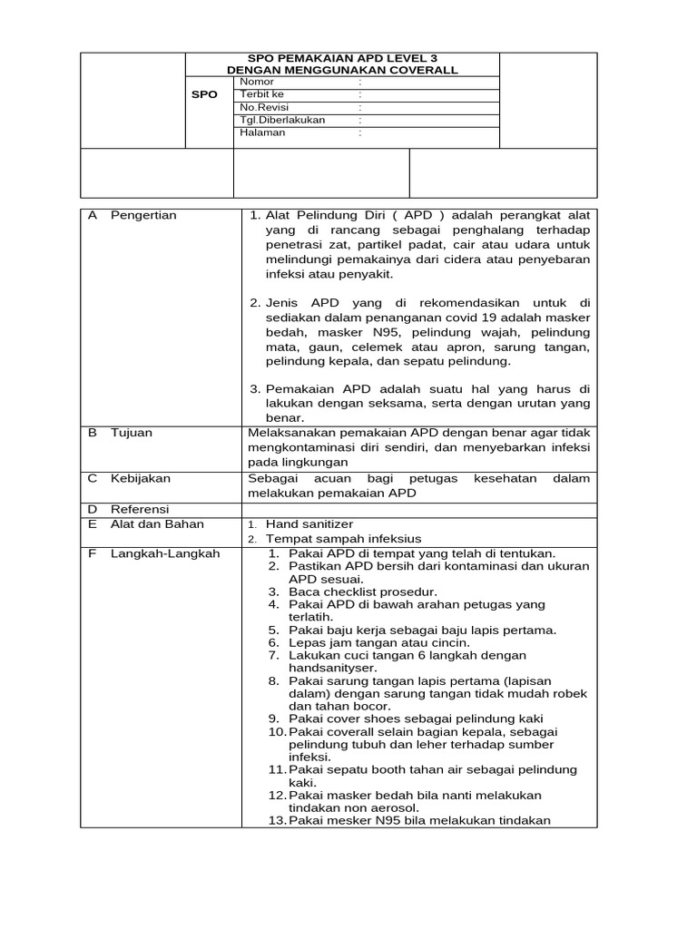 Prosedur Pemakaian APD Level 3 | PDF