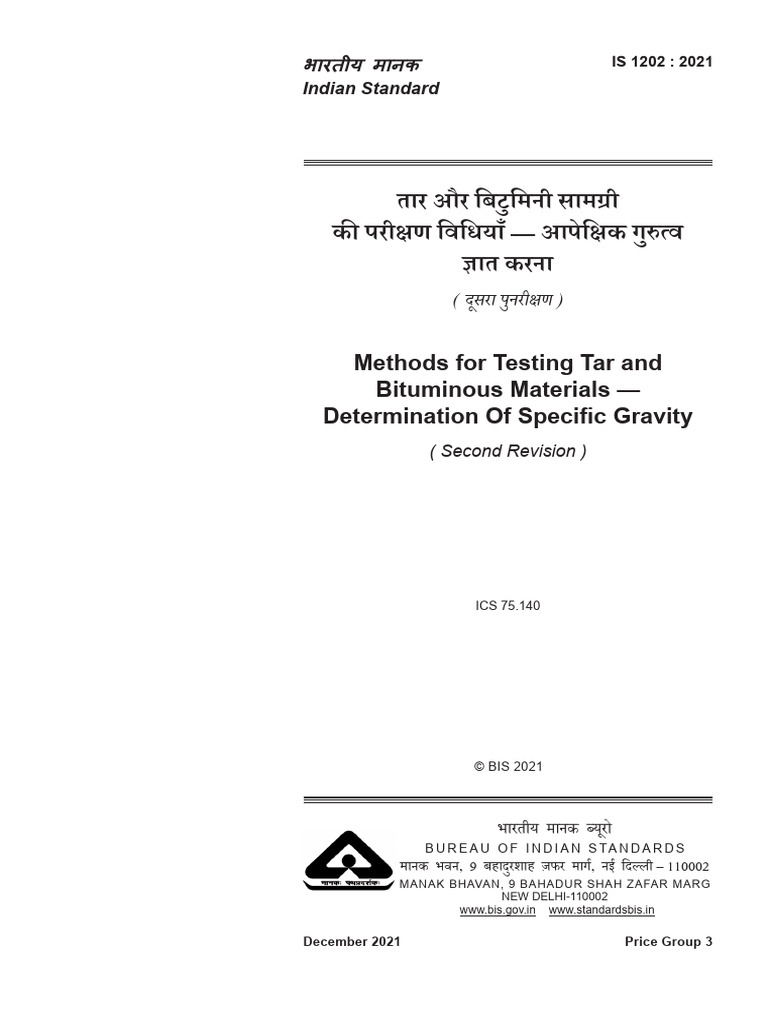Specific Gravity Testing of Tar | PDF | Density | Water