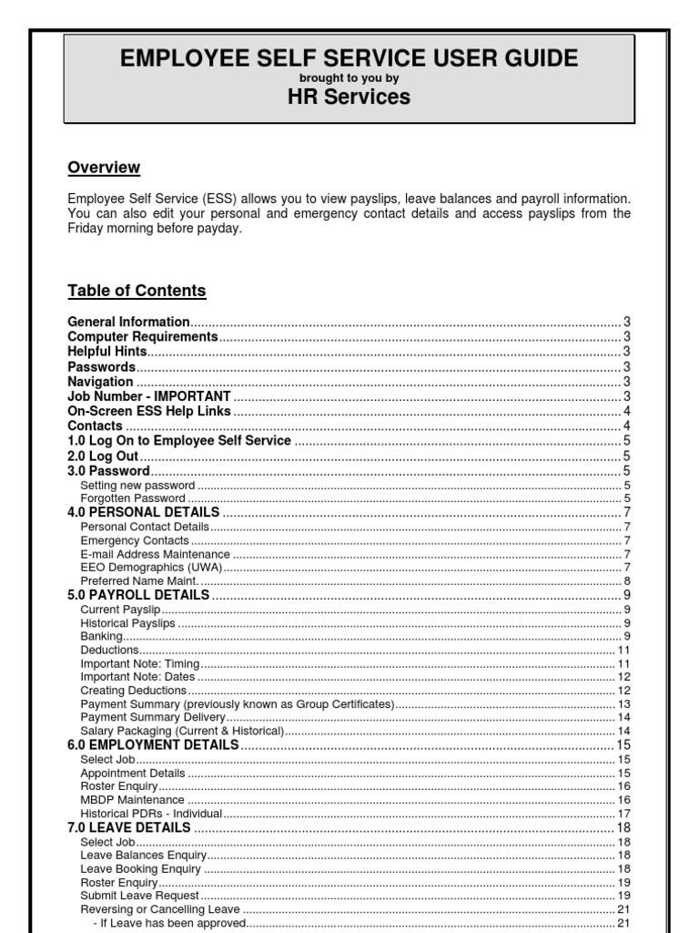 Employee Self Service User Guide | Download Free PDF | Password | Payroll