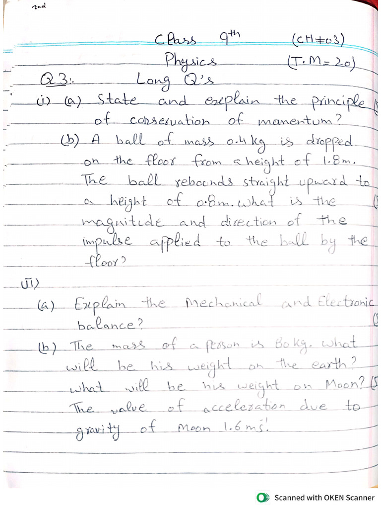 Class 9 Physics Test 2 | PDF