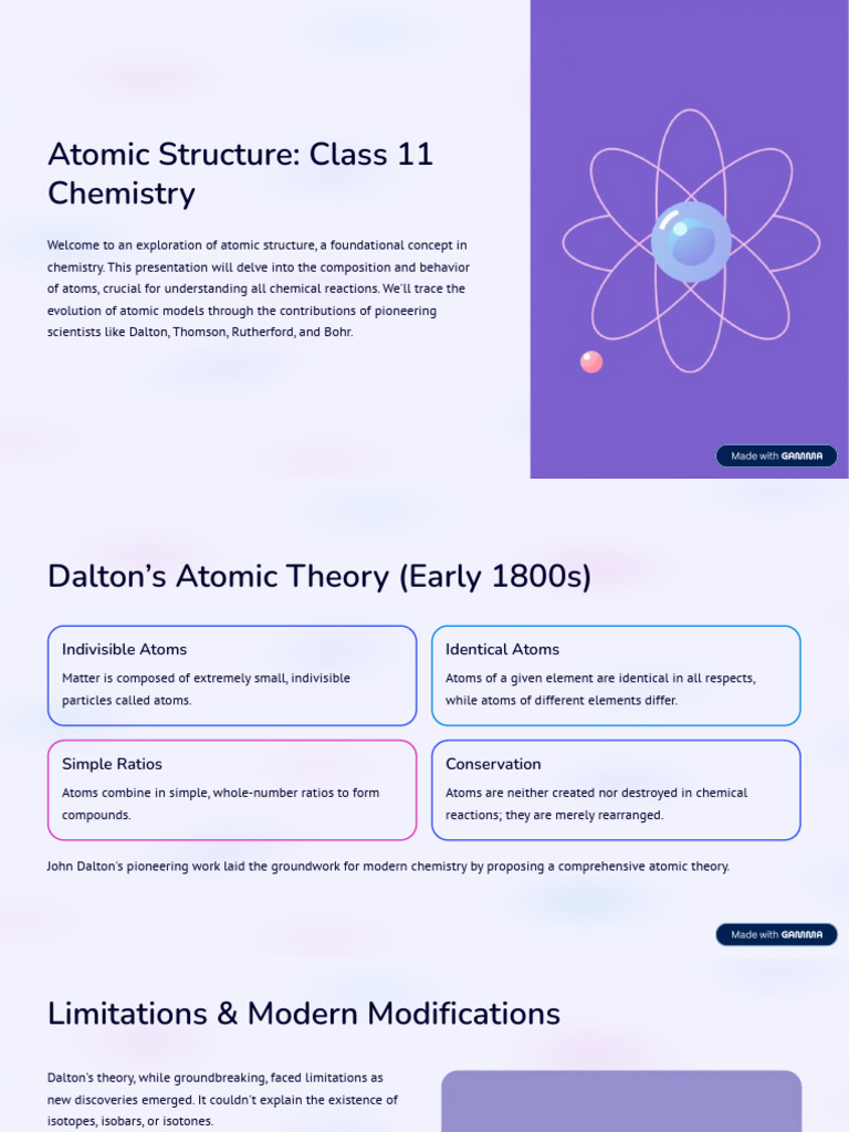 Atomic Structure Class 11 Chemistry | PDF | Atoms | Atomic Nucleus