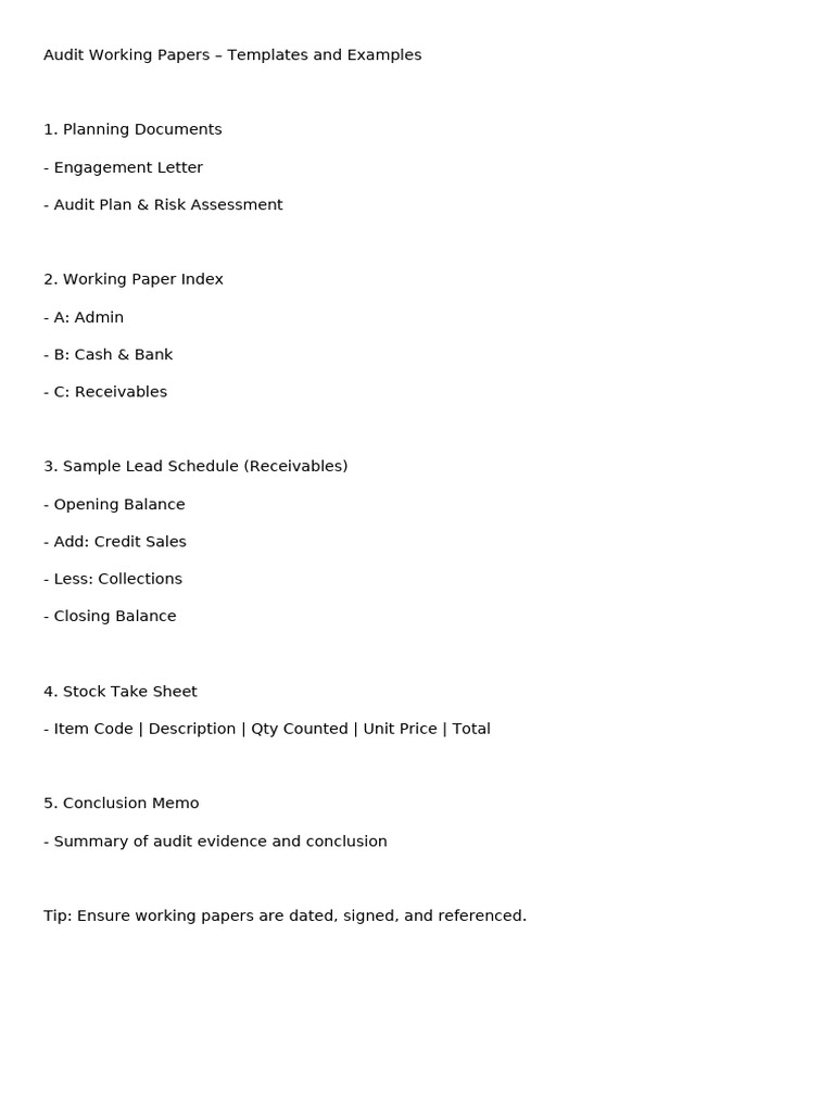 Audit Working Papers Templates | PDF