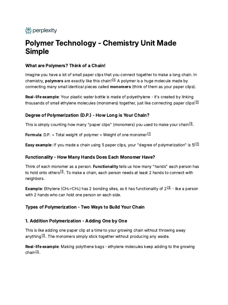 Polymer Technology - Chemistry Unit Made Simple | PDF | Polymers ...