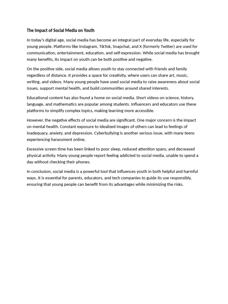 Negative Effects of Social Media on Youth | PDF