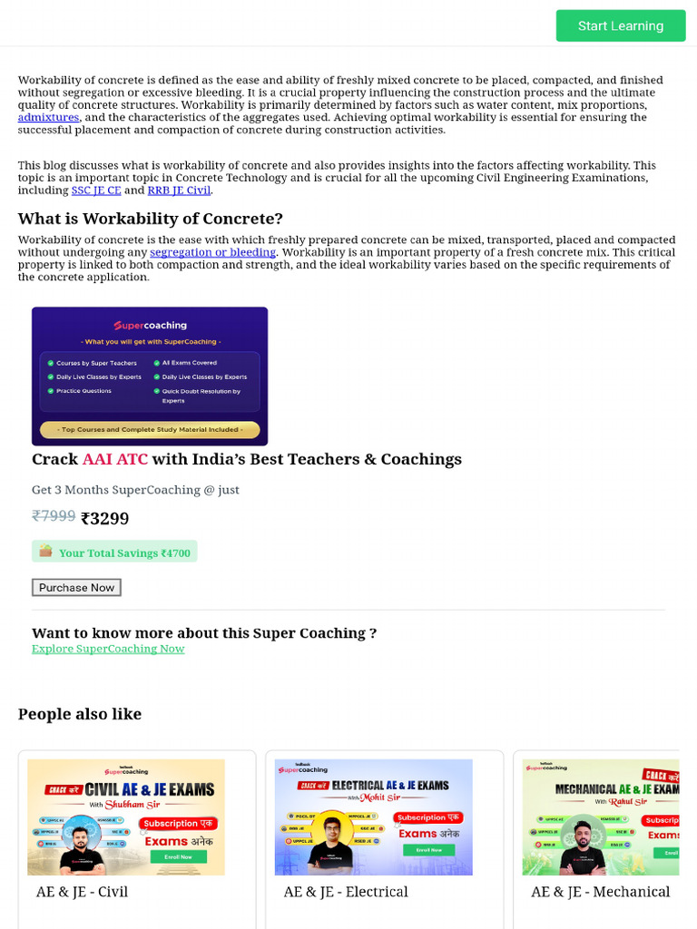 Workability of Concrete - Definition, Significance and Factors. | PDF