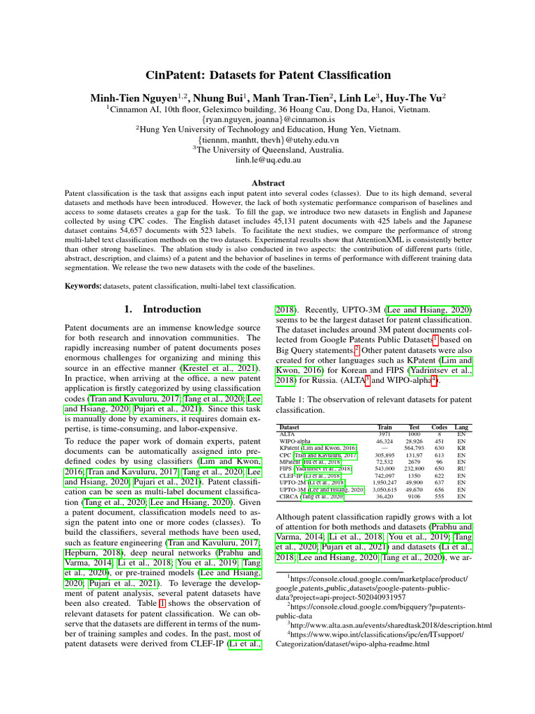 Patent Classification Datasets Overview | PDF | Learning | Artificial ...