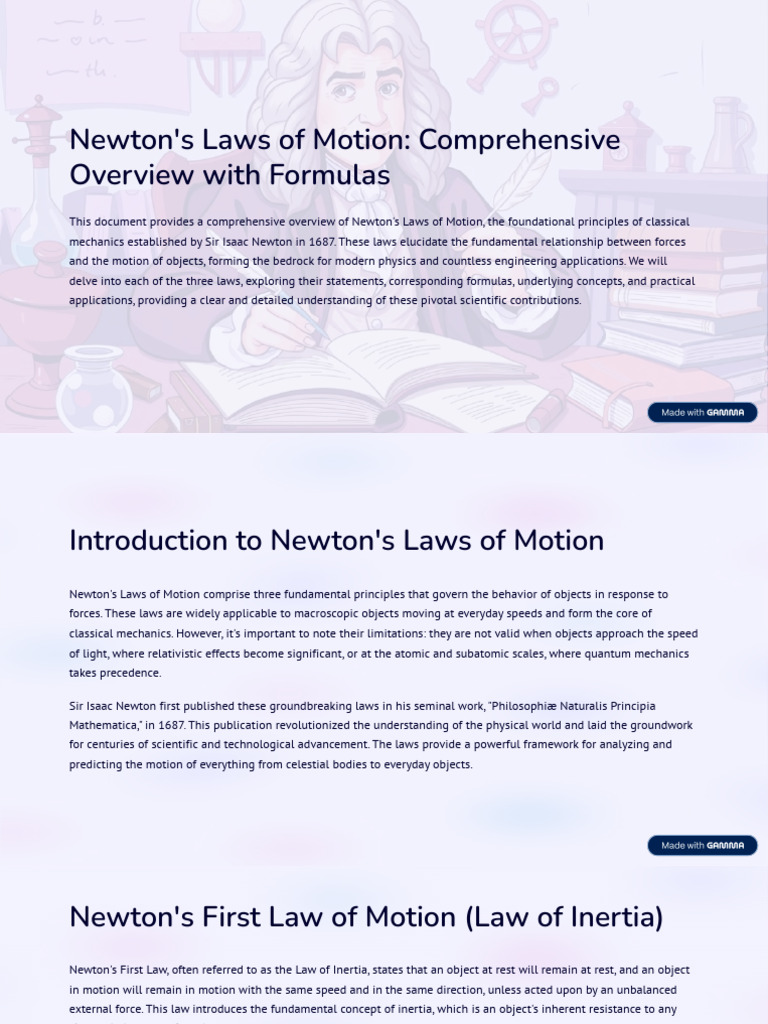 Newtons Laws of Motion Comprehensive Overview With Formulas | PDF ...