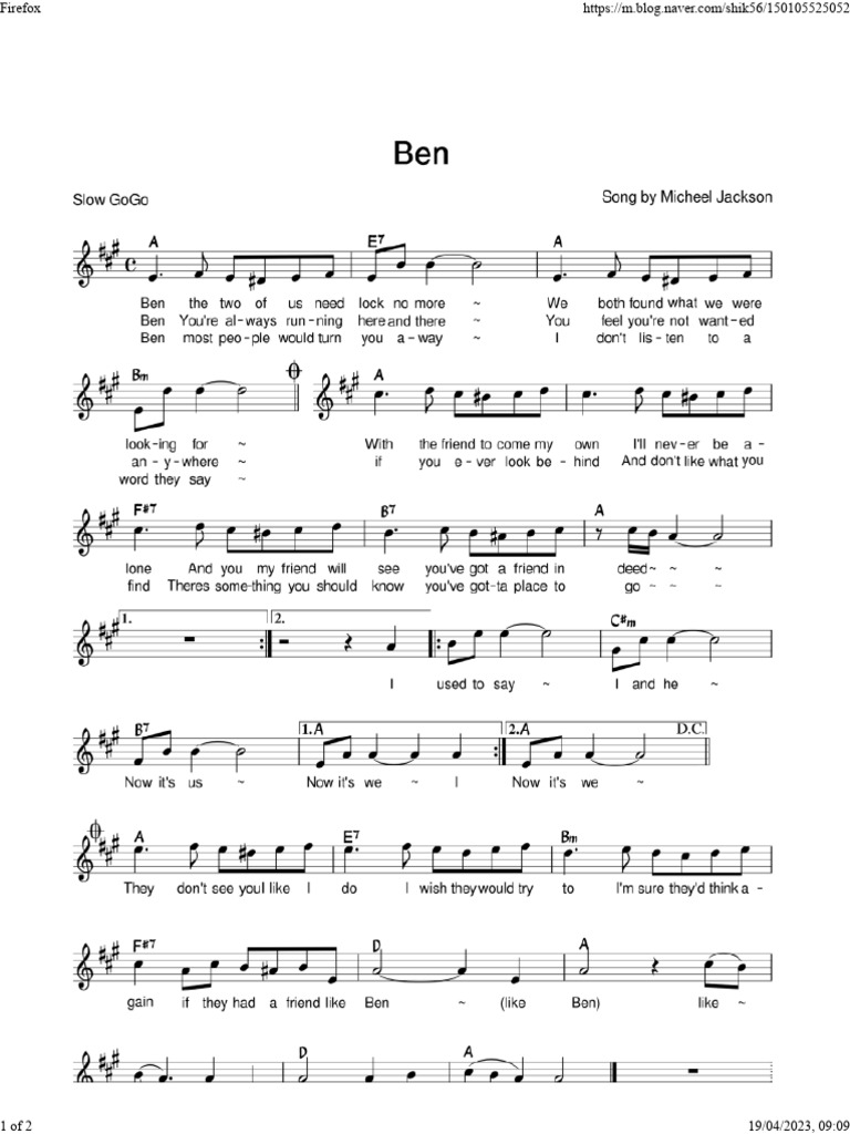 Ben 악보 네이버 블로그 | PDF
